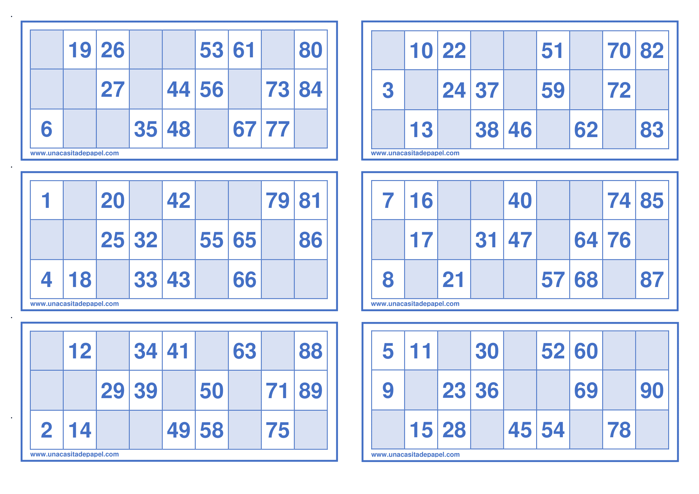 Cartones de Bingo para imprimir GRATIS ️ Una Casita de Papel